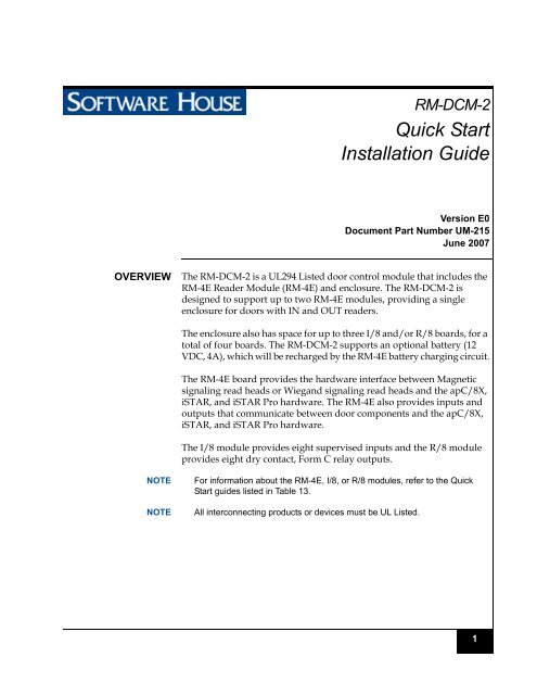 RM-DCM-2 Quick Start Installation Guide - World Class Security ...