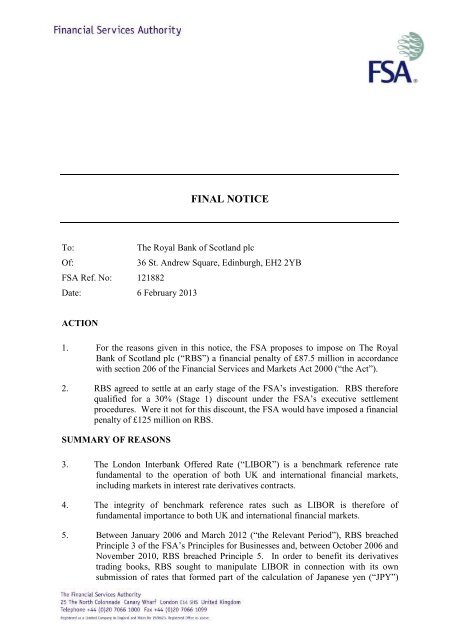 FINAL NOTICE - Financial Conduct Authority