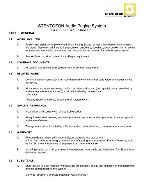 STENTOFON Audio Paging System - Zenitel