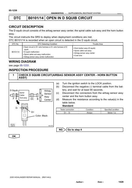 DTC B0101/14 OPEN IN D SQUIB CIRCUIT - Highlander Club