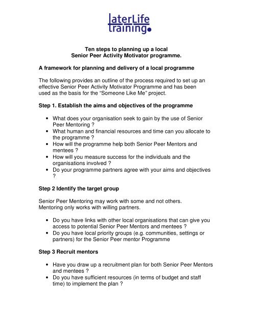 Ten steps to planning up a local Senior Peer ... - Later Life Training