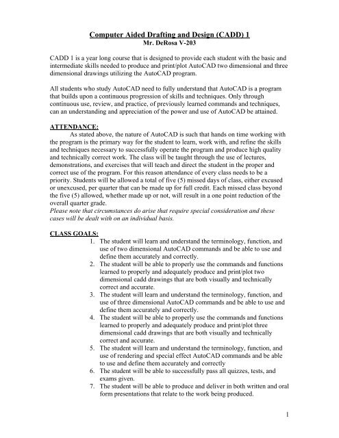 Computer Aided Drafting and Design (CADD) 1