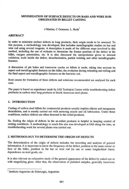 minimization of surface defects on bars and wire rod - Instituto ...