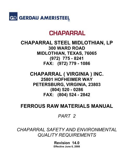 chaparral steel midlothian, lp chaparral ( virginia ) - Gerdau Ameristeel