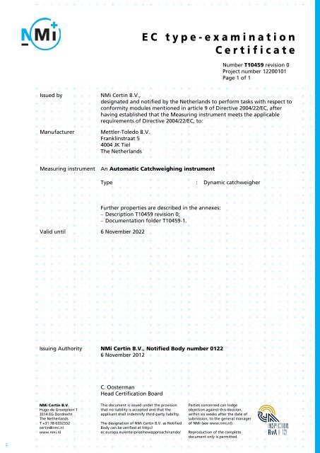 EC type-examination Certificate - Mettler Toledo