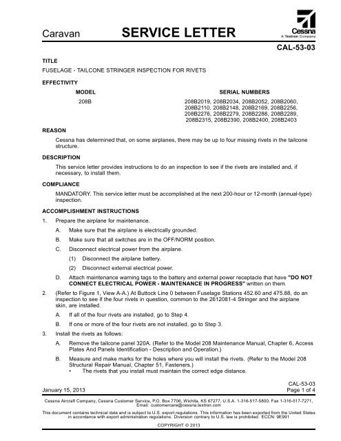 service letter - Cessna