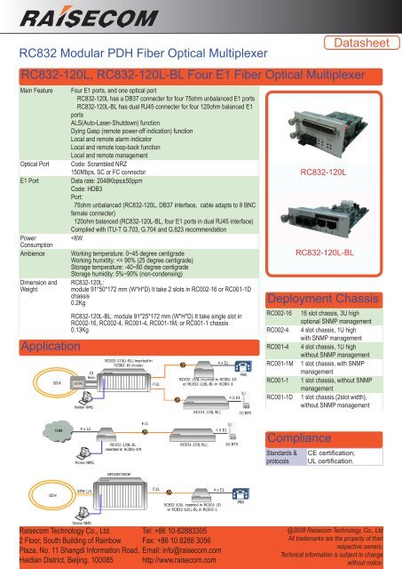 Datasheet RC832 Modular PDH Fiber Optical ... - DAVANTEL