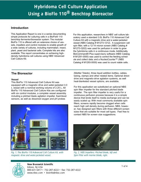 Hybridoma Cell Culture Application Using a BioFlo 110Â®Benchtop ...