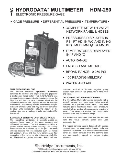 HYDRODATA™ MULTIMETER HDM-250 - Shortridge Instruments, Inc.
