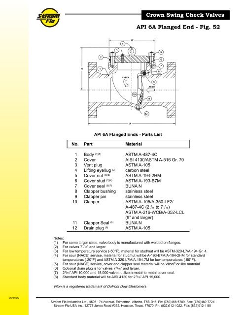 API 6A Flanged End - Fig. 52 Crown Swing Check Valves - Stream Flo