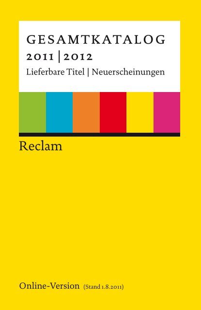 Reclam Gesamtkatalog 2011 | 2012 - Lieferbare Titel ...