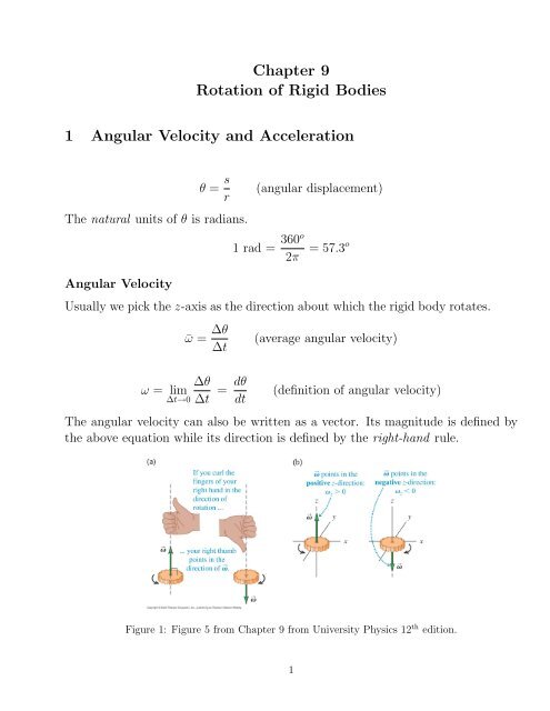 Chapter 9 Rotation of Rigid Bodies 1 Angular Velocity and ...