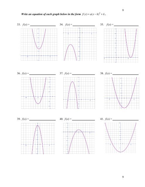 Graph Quadratic Functions Worksheet