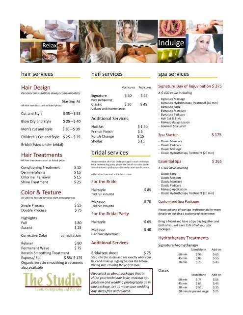 Salon Menu
