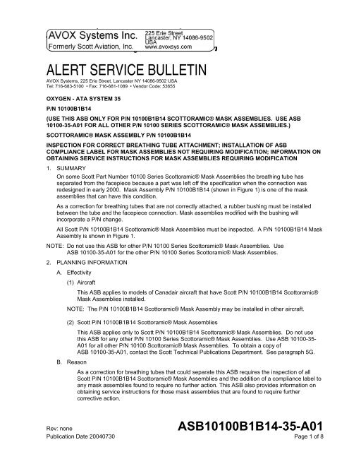 Alert SB - AVOX Systems, Inc.