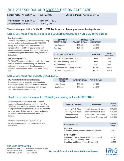 2011-2012 school and soccer tuition rate card - IMG Academy