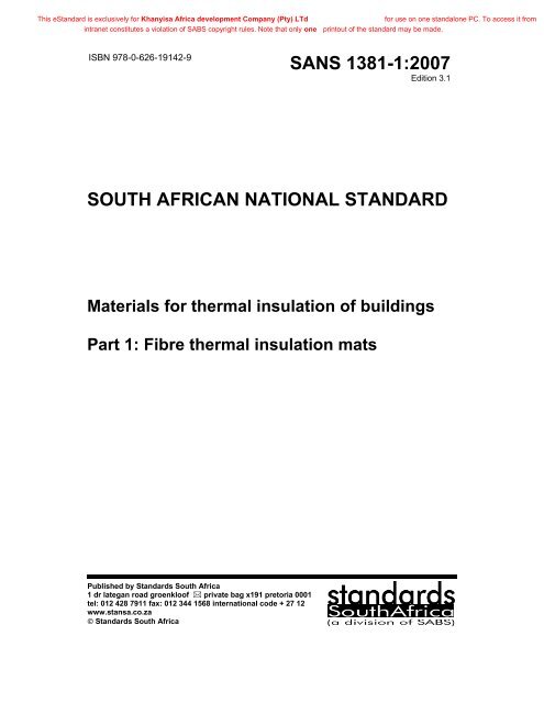 SANS 1381-1:2007 - Africa Thermal Insulations