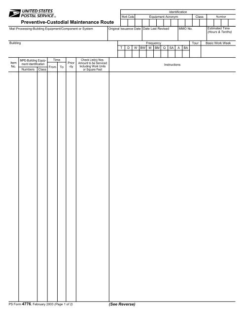 PS Form 4776, Preventive-Custodial ... - NALC Branch 78