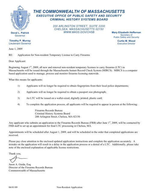 Non-resident Temporary License To Carry Firearms Application