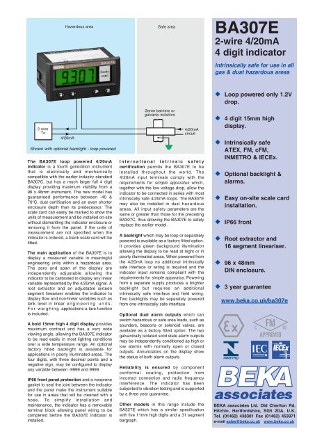 BA307E 2-wire 4/20mA 4 digit indicator - BEKA Associates