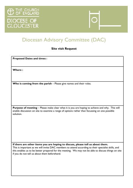 Site visit request form WORD - Diocese of Gloucester