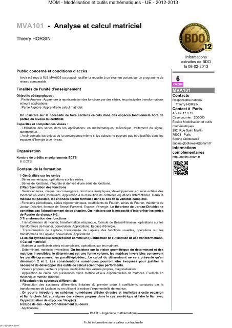 MVA101 - Analyse et calcul matriciel - Cnam MVA101 - Analyse et calcul matriciel - Cnam