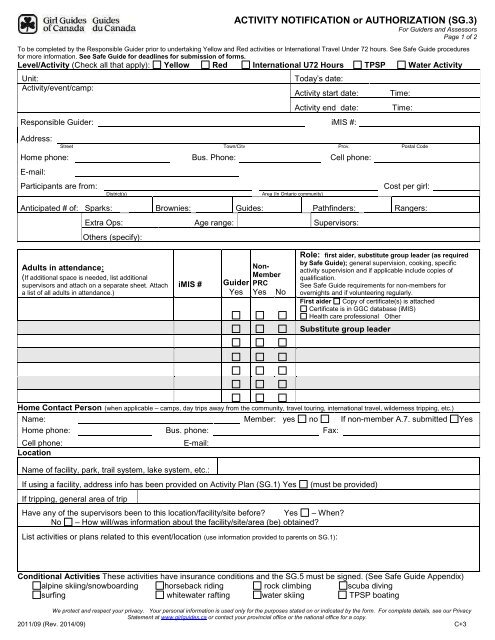 ACTIVITY NOTIFICATION Or AUTHORIZATION (SG.3) - Forms