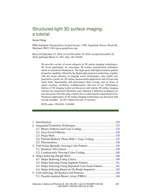 Structured-light 3D surface imaging: a tutorial
