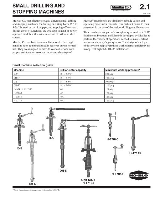 SMALL DRILLING AND STOPPING MACHINES - Mueller Co.