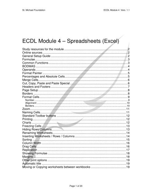 ECDL Module 4 – Spreadsheets (Excel) - Ghalliem.net