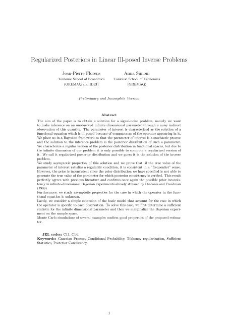 Regularized Posteriors in Linear Ill-posed Inverse Problems - Adres