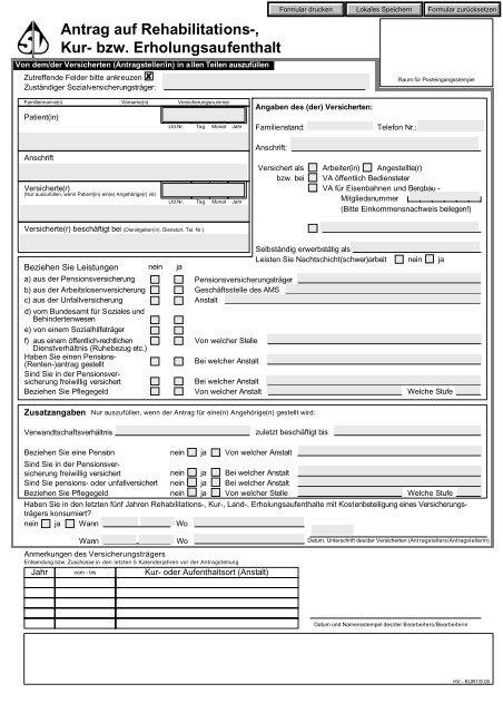 Antrag - Rehabilitations-, Kur- bzw. Erholungsaufenthalt