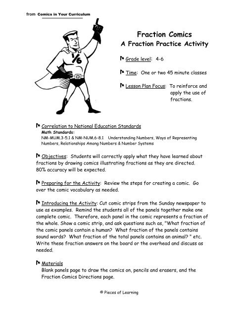 Fraction Comics A Fraction Practice Activity - Pieces of Learning