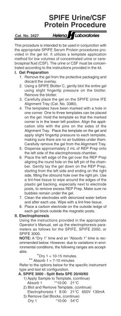 SPIFE Urine/CSF Protein Procedure - Helena