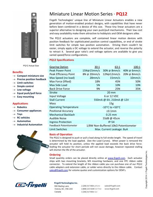 PQ12 Datasheet - Firgelli Technologies