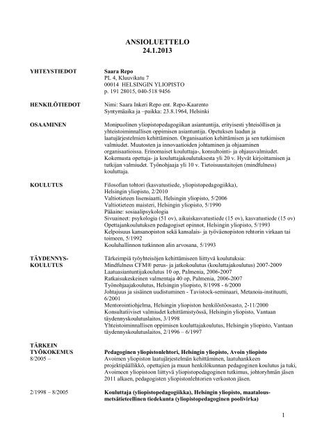 ANSIOLUETTELO 24.1.2013