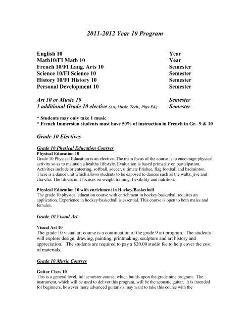 Grade 10 Selection Guide - Fredericton High School