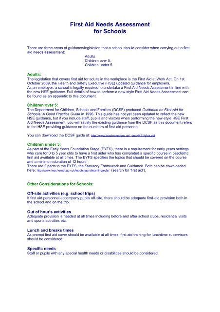 First Aid Needs Assessment For Schools - Occupational Training ...