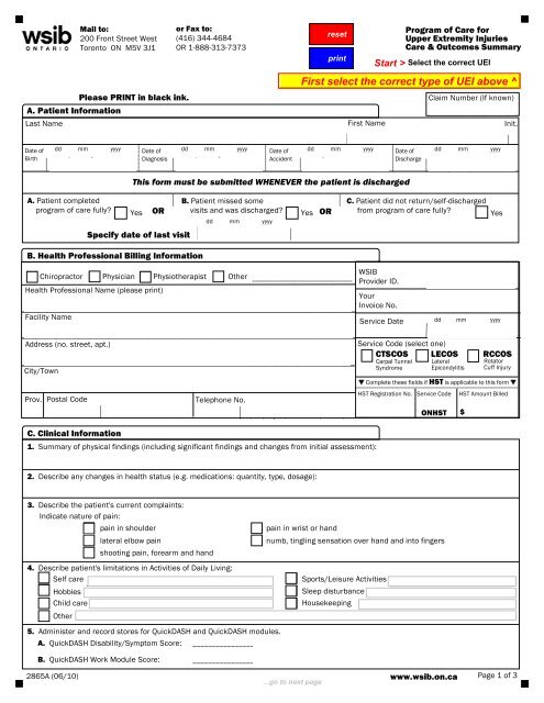 Program of Care for Upper Extremity Injuries Care ... - wsib