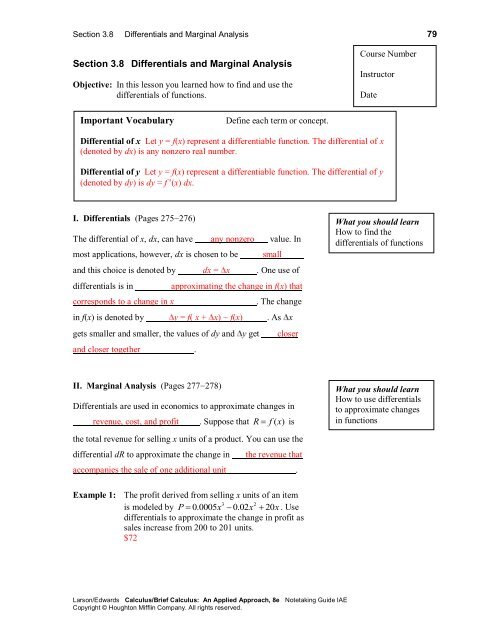 Differentials and Marginal Analysis
