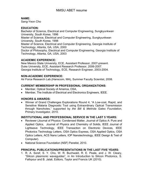 Nsf Resume Format