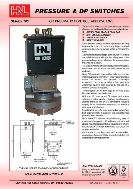 HNL Series 700 Pressure Switches with pneumatic output - HNL for ...