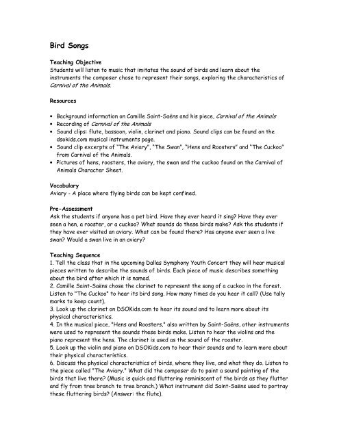 Carnival of the Animals - Bird Songs (pdf) - DSO Kids