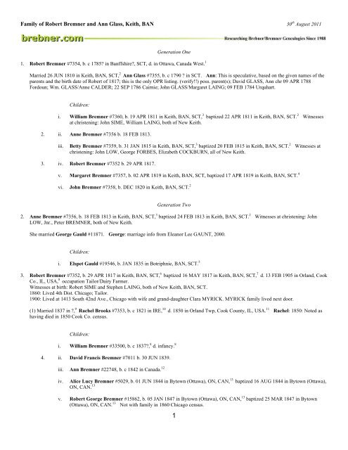 Family of Robert Bremner and Ann Glass, Keith, BAN - Brebner ...