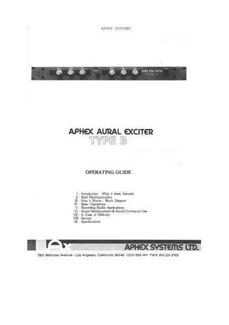 Aphex Aural Exciter type-B Manual - Daisy Belle