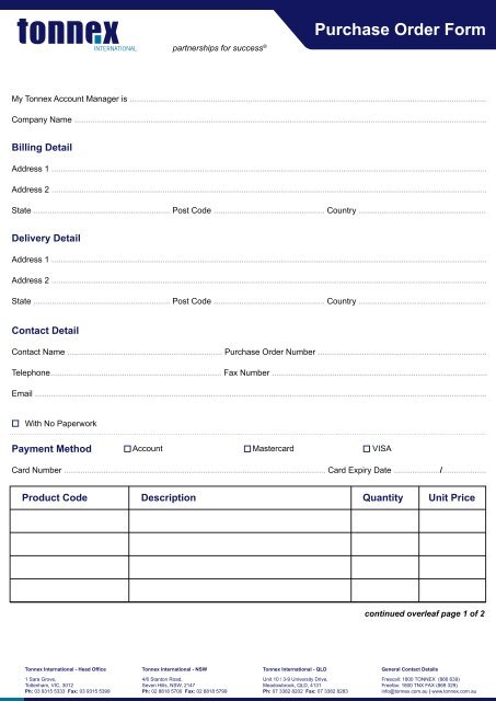 Purchase Order Form - Tonnex International