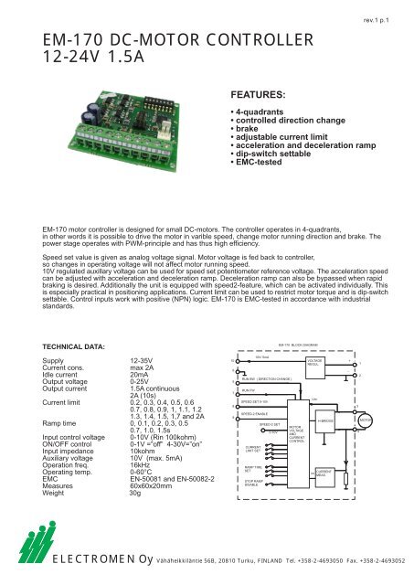 EM-170 DC-MOTOR CONTROLLER 12-24V 1.5A - Electromen