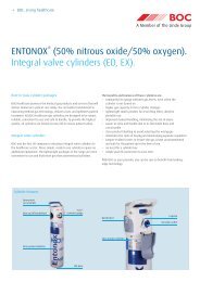 Medical gas cylinder data chart - BOC Healthcare