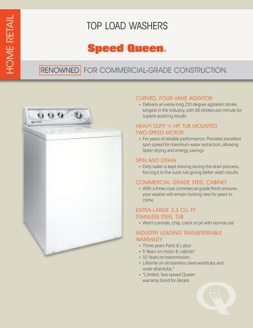 TOP LOAD WASHERS - Speed Queen