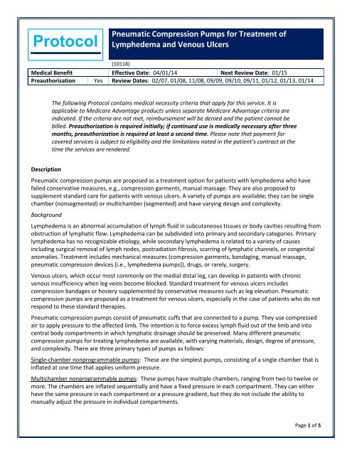 Pneumatic Compression Pumps for Treatment of Lymphedema and ...